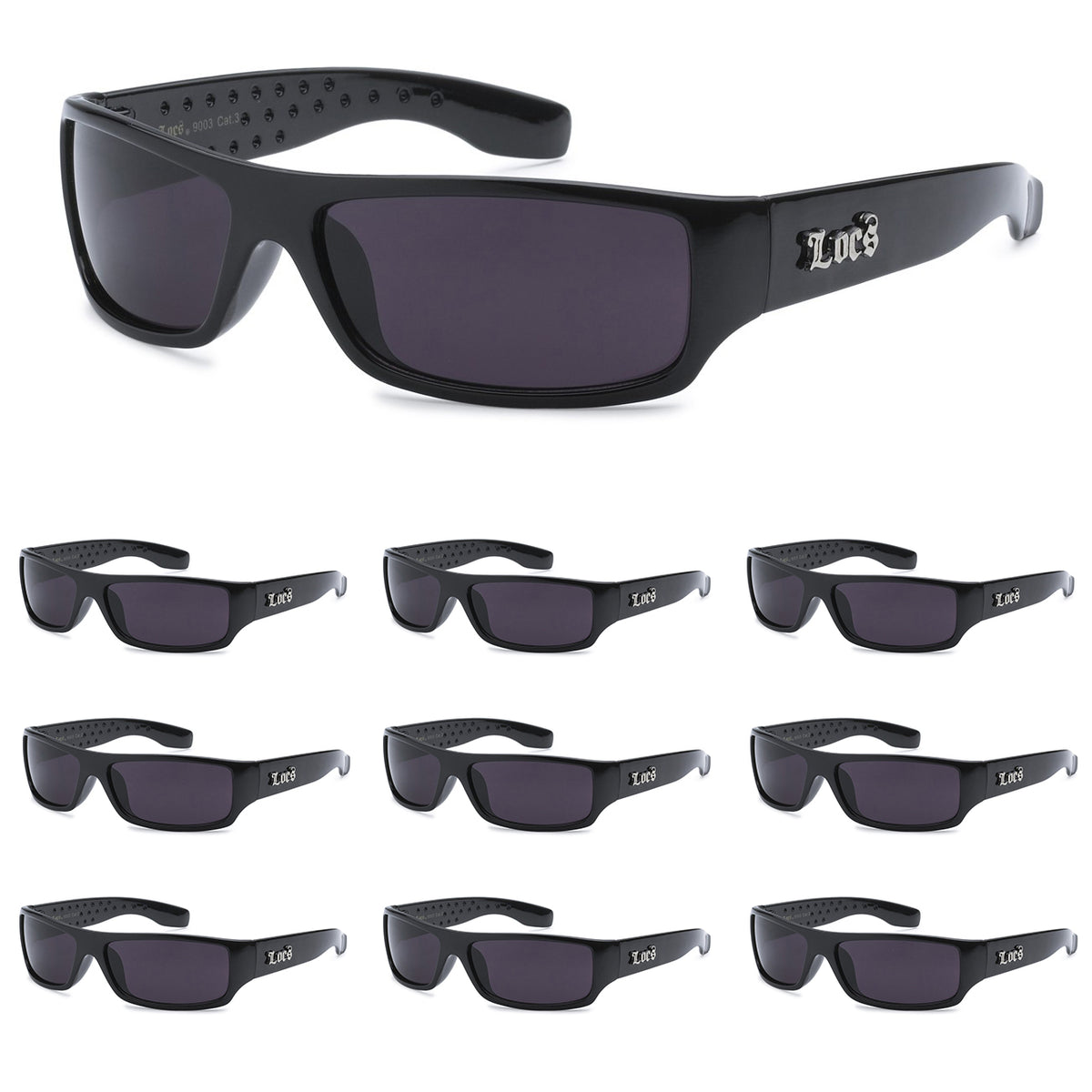 10 PACK Sunglasses in Bulk | LOCS 9003 Black Sunglasses – Godfather Shades