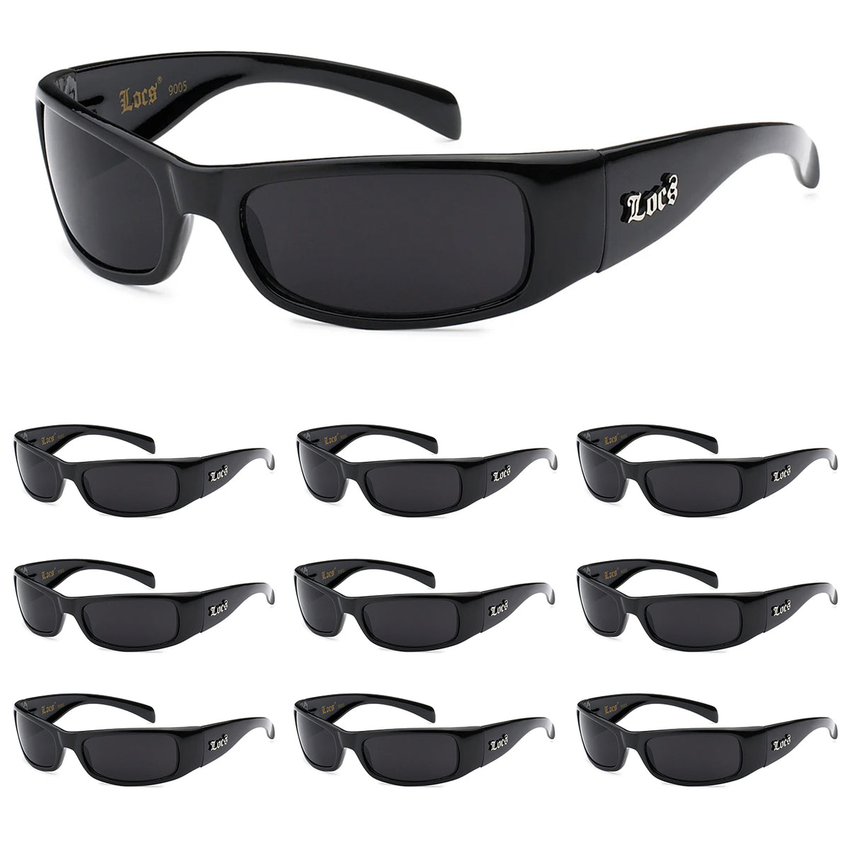10 PACK Sunglasses in Bulk | LOCS 9005 Black Sunglasses – Godfather Shades